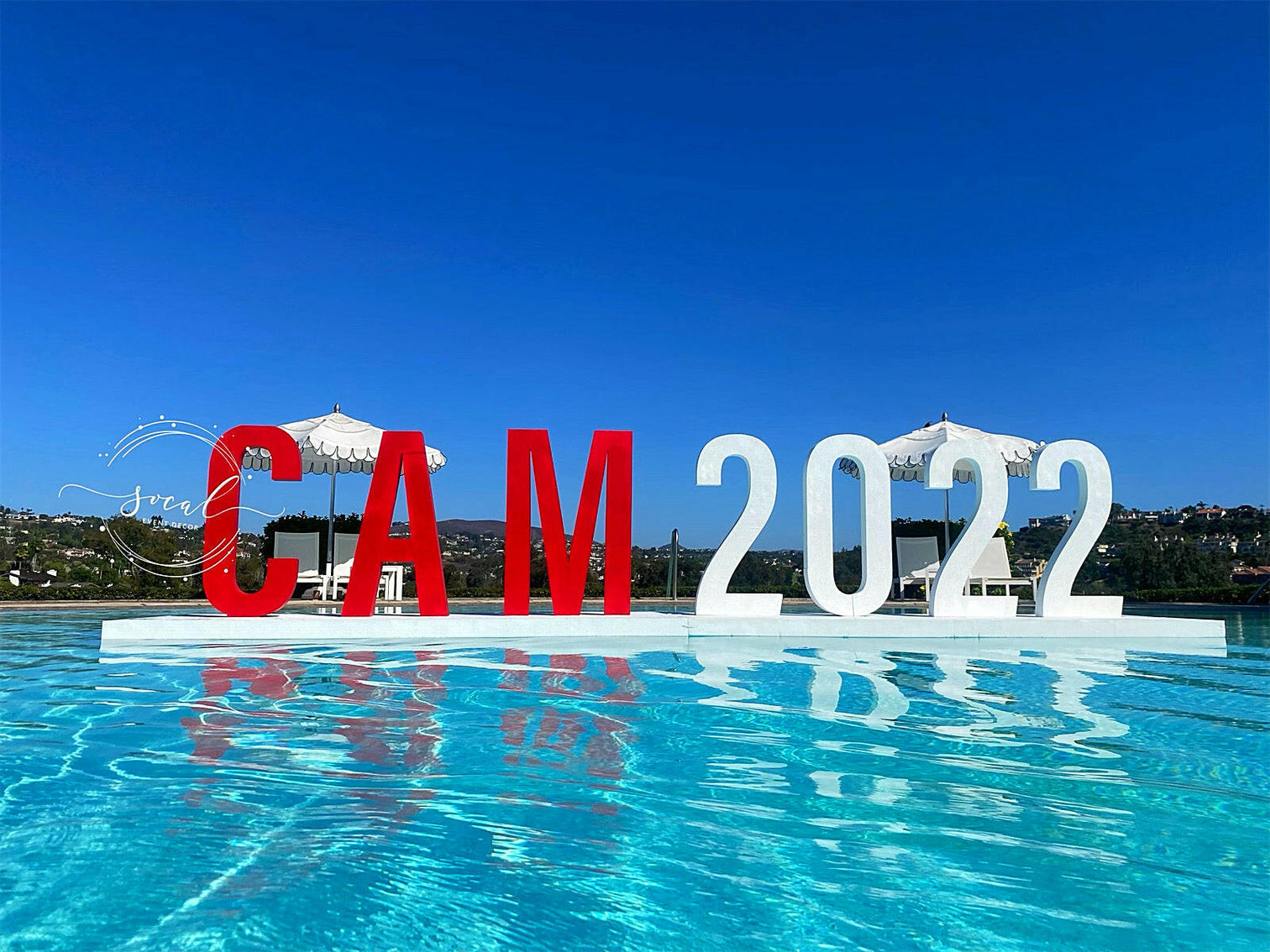 Upright custom pool float floating logo – SoCal Event Decor