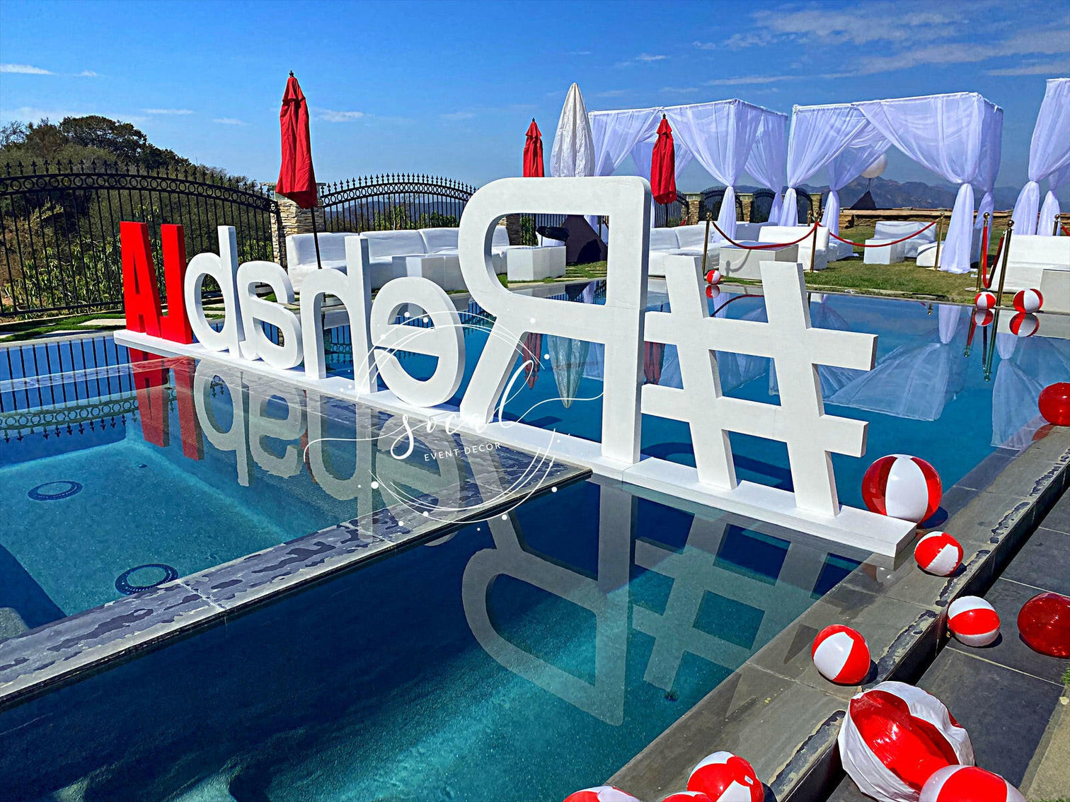 Upright custom pool float floating logo – SoCal Event Decor