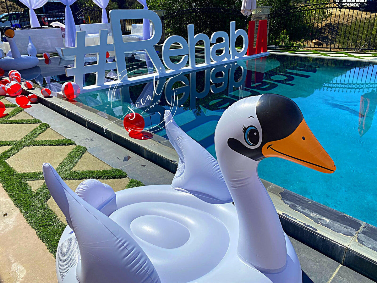 Upright custom pool float floating logo – SoCal Event Decor